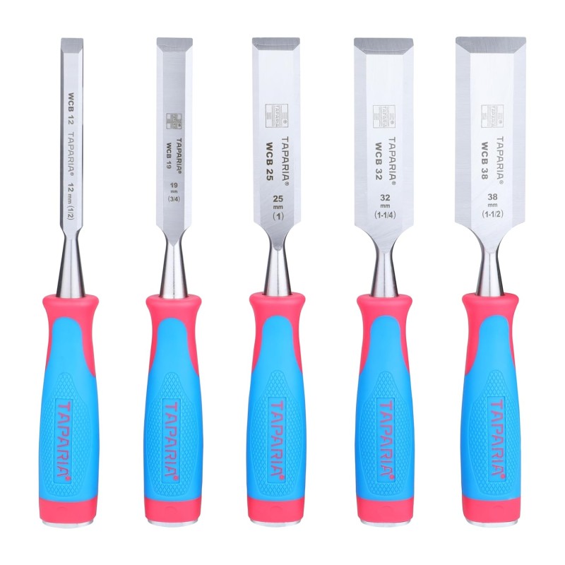 Taparia Wood Chisel Set of 5pcs (WCBS 5) 12, 19, 25, 32, 38mm Bevelled Edge, Carbon Steel ...