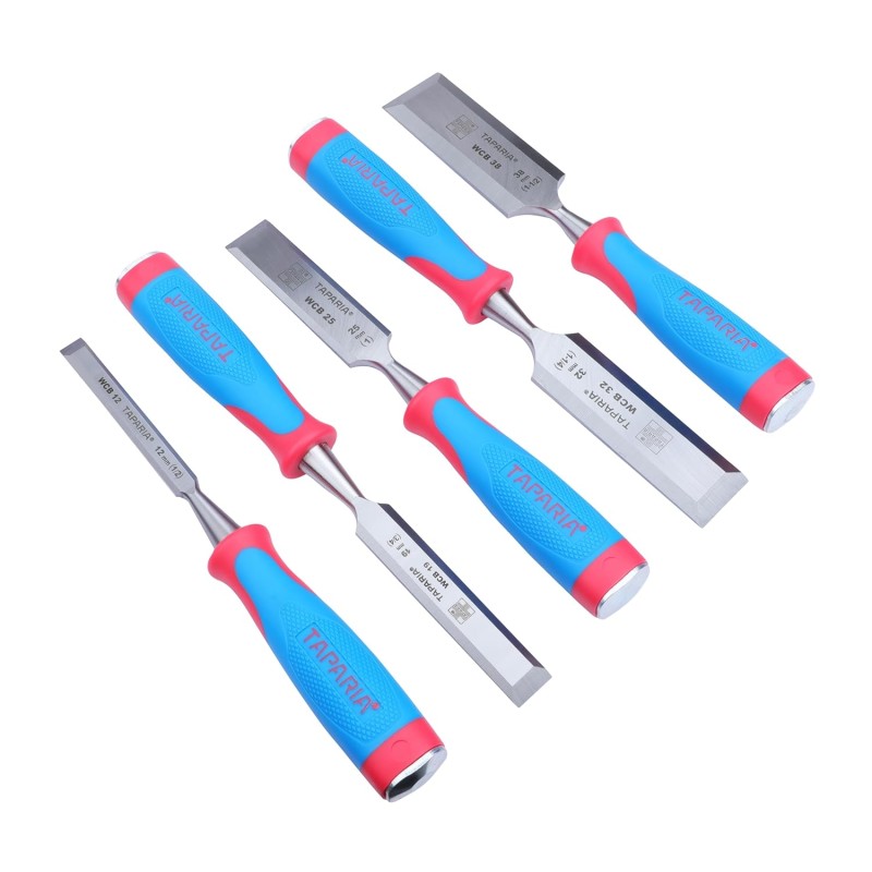 Taparia Wood Chisel Set of 5pcs (WCBS 5) 12, 19, 25, 32, 38mm Bevelled Edge, Carbon Steel ...